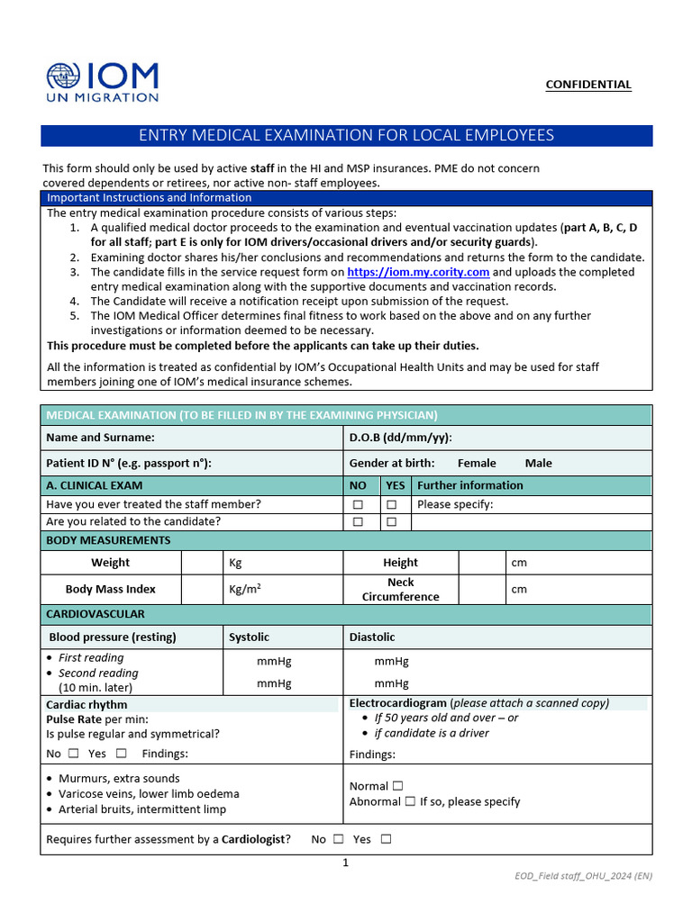 Eod Form - Pre Employment Medical Examination Form | PDF | Vaccines ...