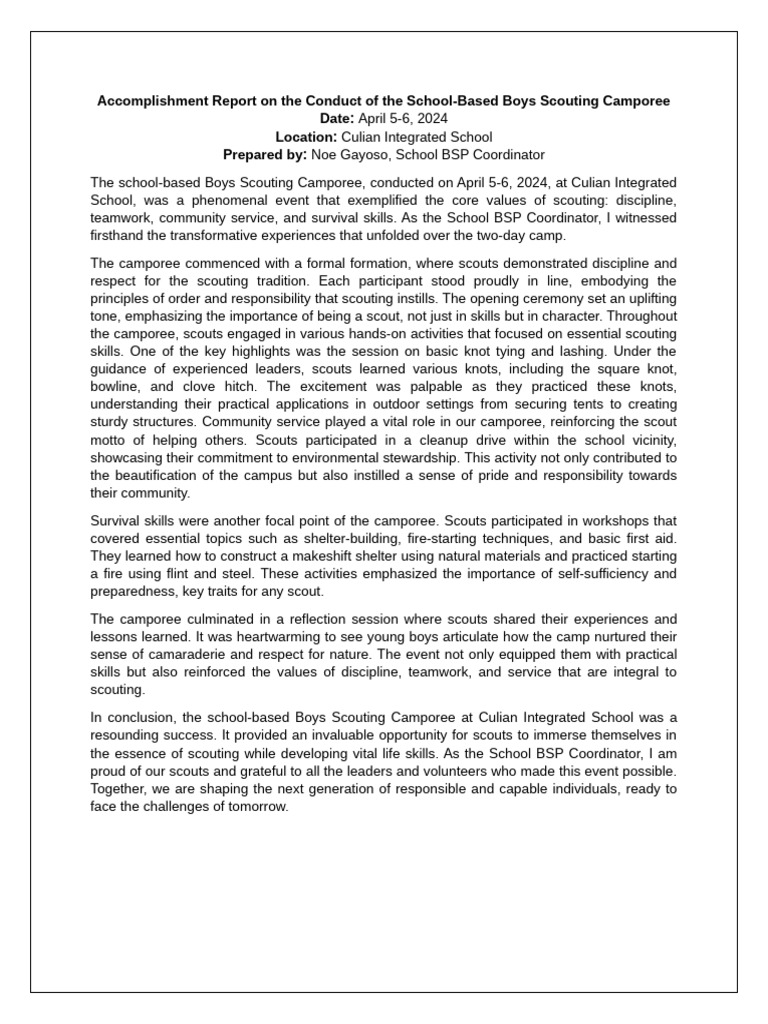 Narrative Report BSP | PDF | Knot