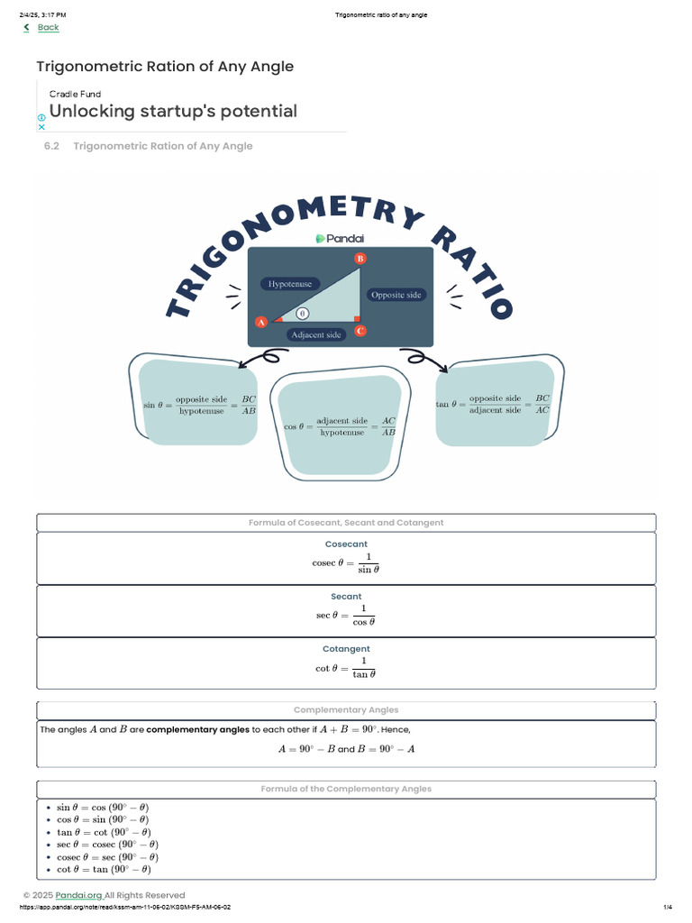 Trigonometric Ratio of Any Angle | PDF | Trigonometric Functions | Angle