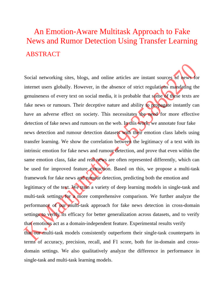 An Emotion-Aware Multitask Approach to Fake News and Rumor Detection Using Transfer Learning ...