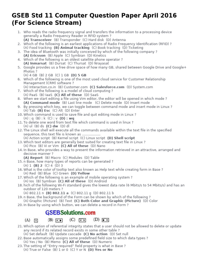 Gseb Std 11 Computer Question Paper April 2011 Pdf Parameter Computer Programming Sql