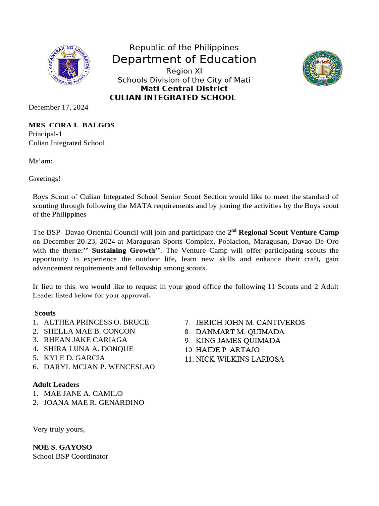 BSP Letter Request For Approval | PDF
