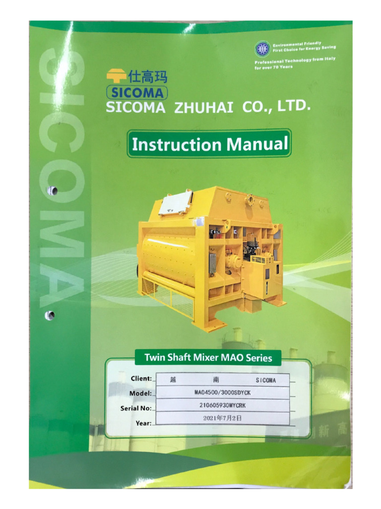 Hướng Dẫn Sử Dụng Cối Trộn Sicoma MAO4500-3000 | PDF