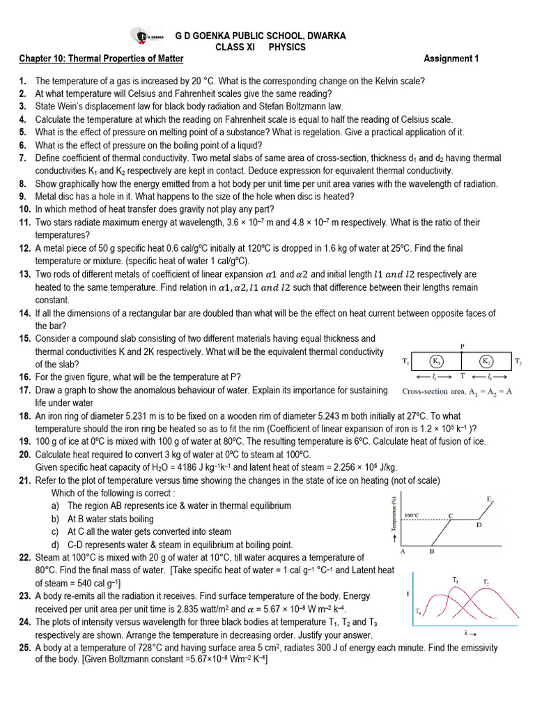 Class XI Physics CH 10 Assignment 1 | PDF | Temperature | Thermal Expansion