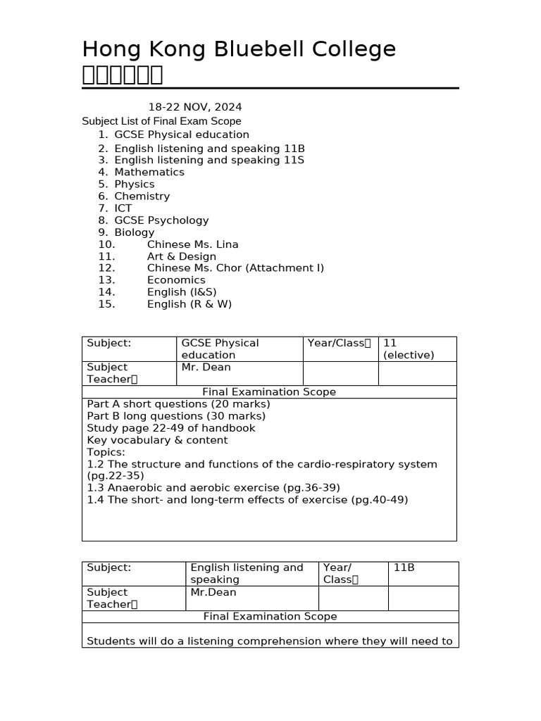 Year 11 T1 Final Examination Scope V3 | PDF | Experiment