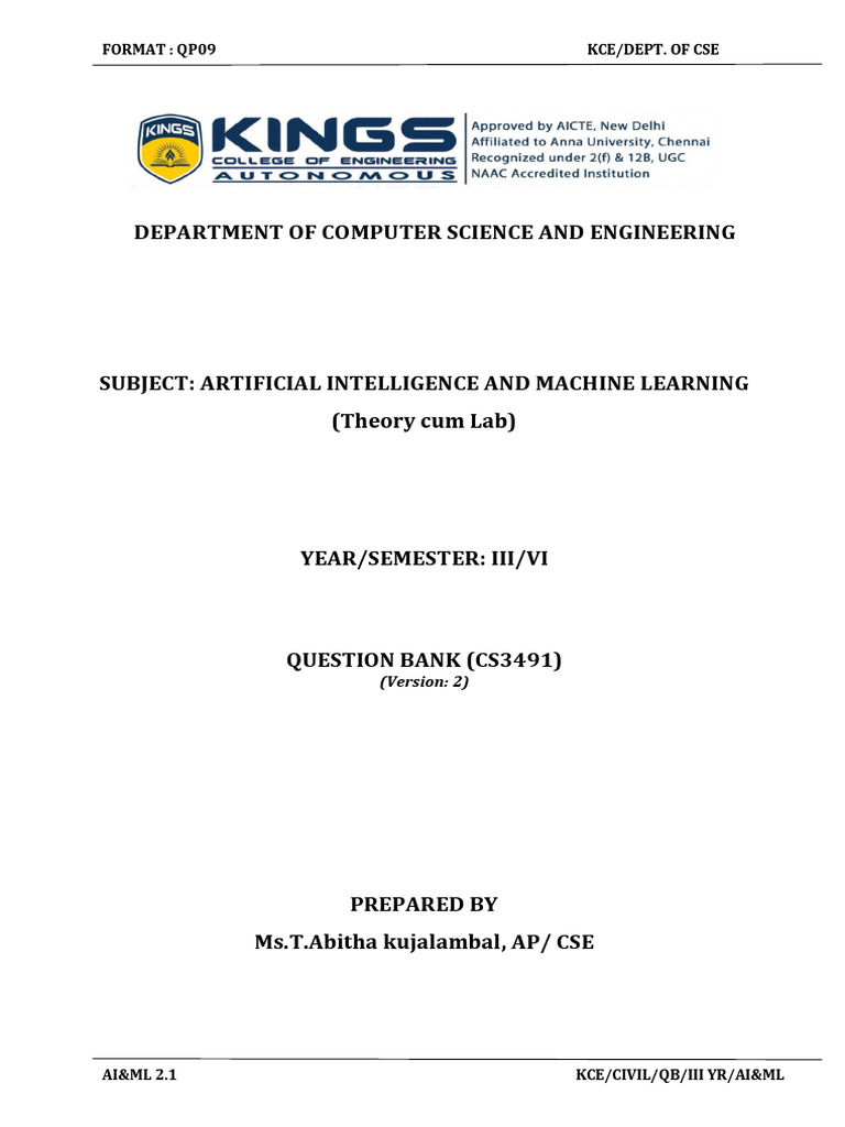 Aiml - Courseplan - Final 04.01.2025 | PDF | Machine Learning | Bayesian Network