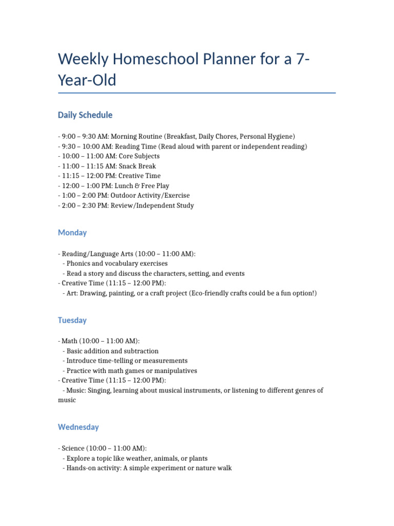 Homeschool Weekly Planner | PDF | Learning | Human Communication