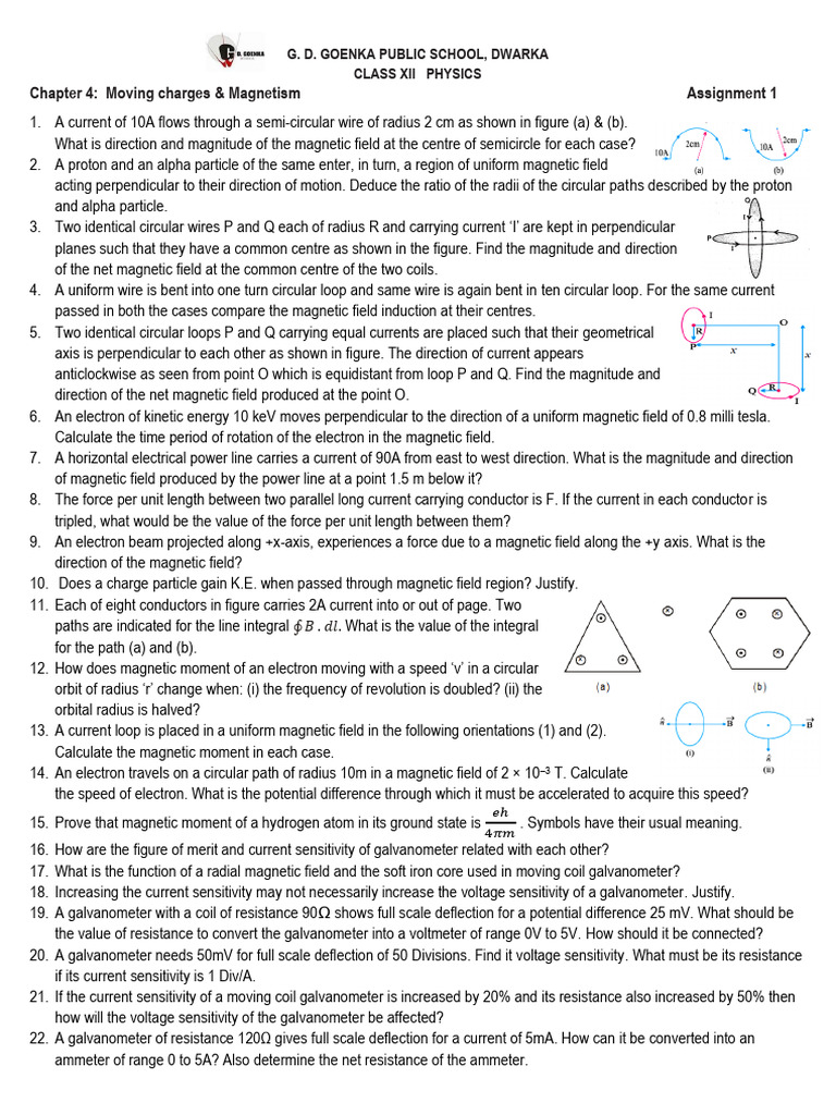 XII Physics Ch 4 Assignment Subjective | PDF | Magnetic Field | Electromagnetism
