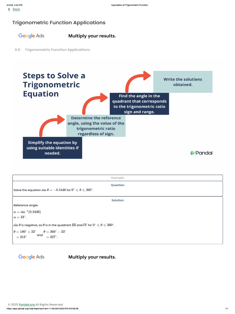 Trigonometric Function Solutions | PDF