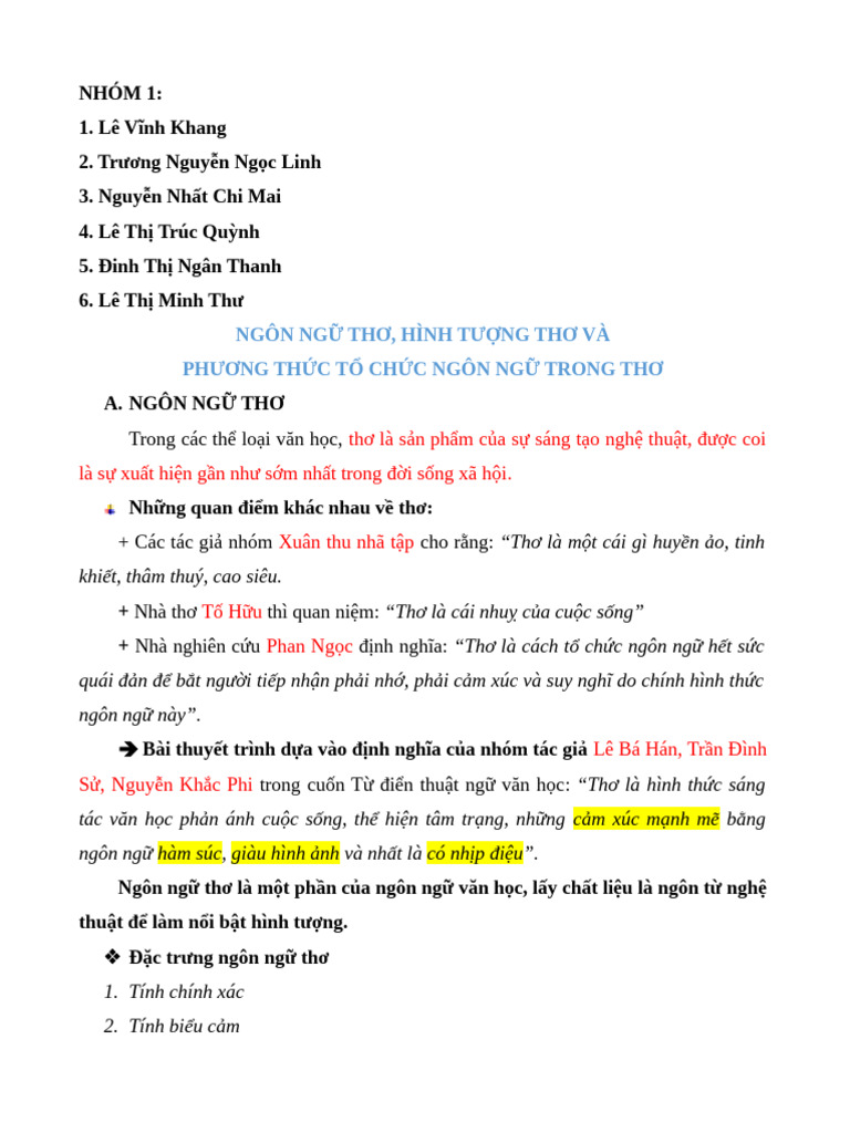 Ngôn NG Thơ, Hình Tư NG Thơ Và Phương TH C T CH C Ngôn NG Trong Thơ | PDF