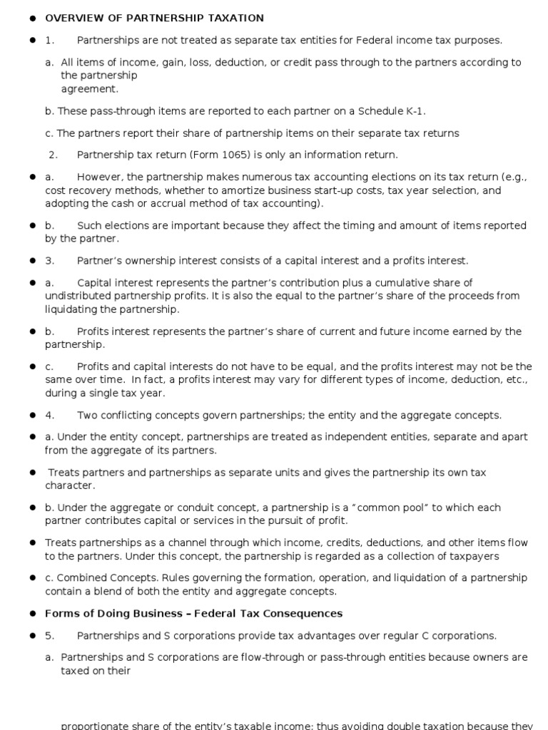 Partnership Taxation Overview Guide | PDF | S Corporation | Partnership