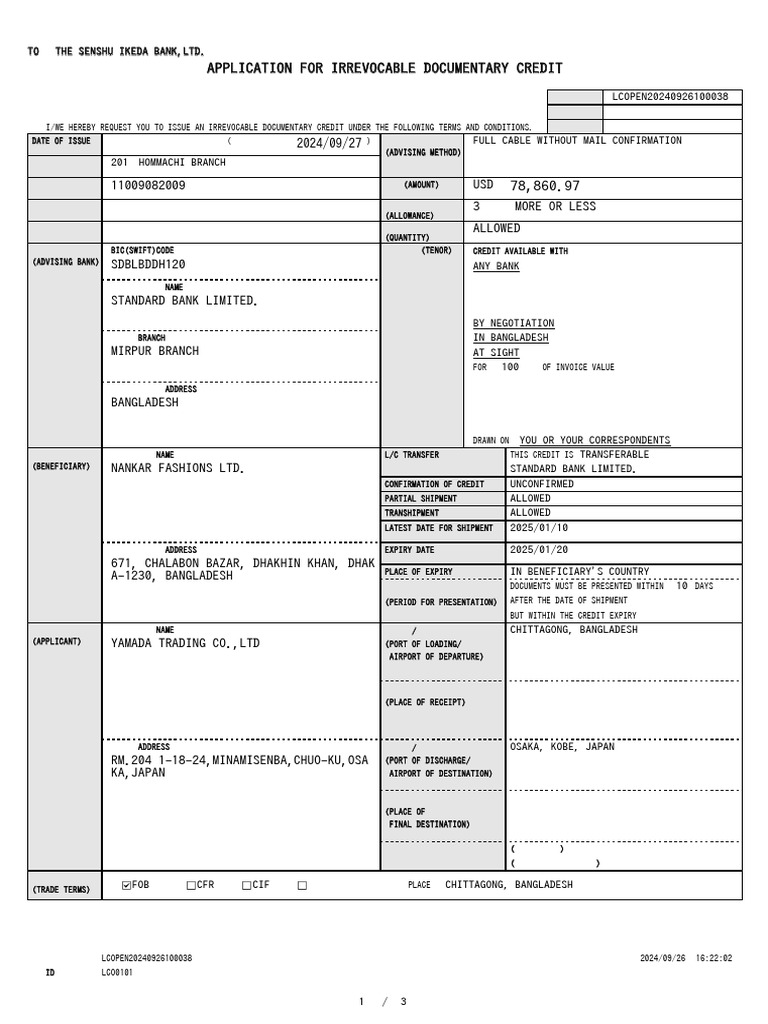 Nankar LC Application 2 | PDF | Freight Transport | Supply Chain Management