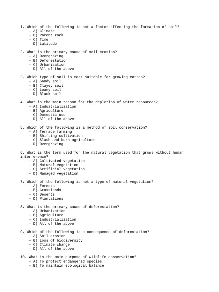 Geography Chapter 2 Mcqs Class 8 | PDF | Forests | Habitat Destruction
