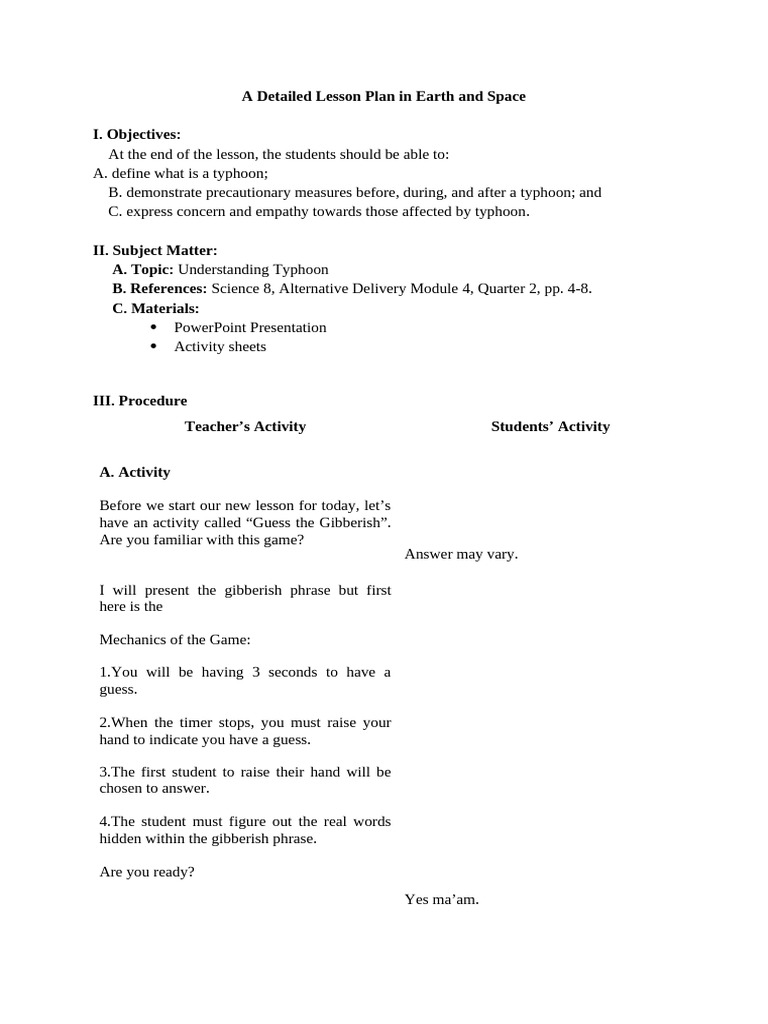 Lesson Plan Understanding Typhoon | PDF | Tropical Cyclones | Storms