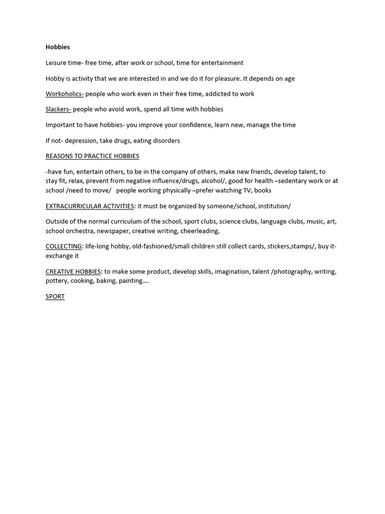 Hobbies Text | PDF