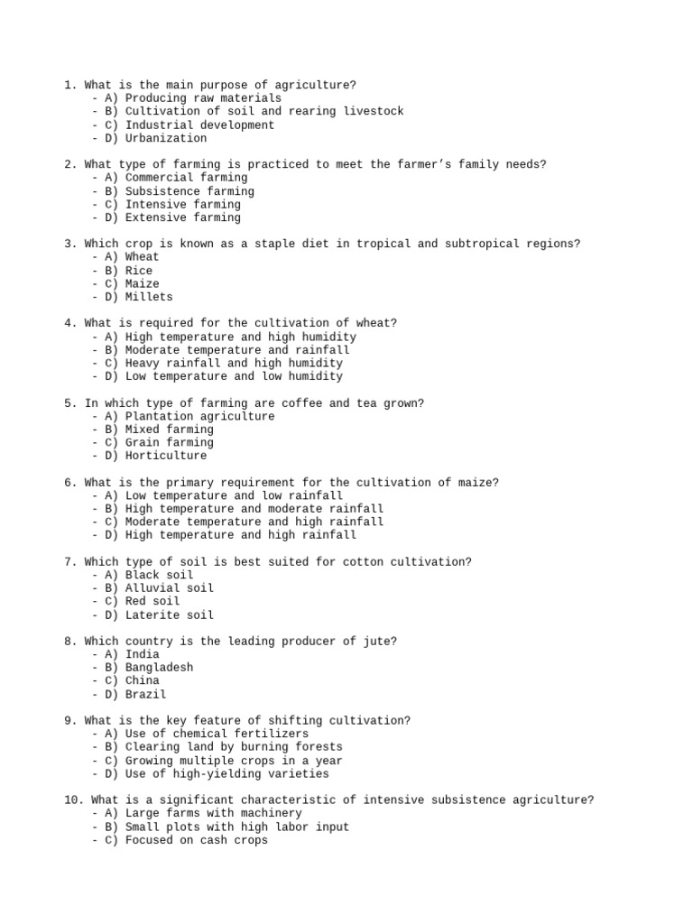 Class 8 Geography: Agriculture MCQs | PDF | Agriculture | Intensive Farming