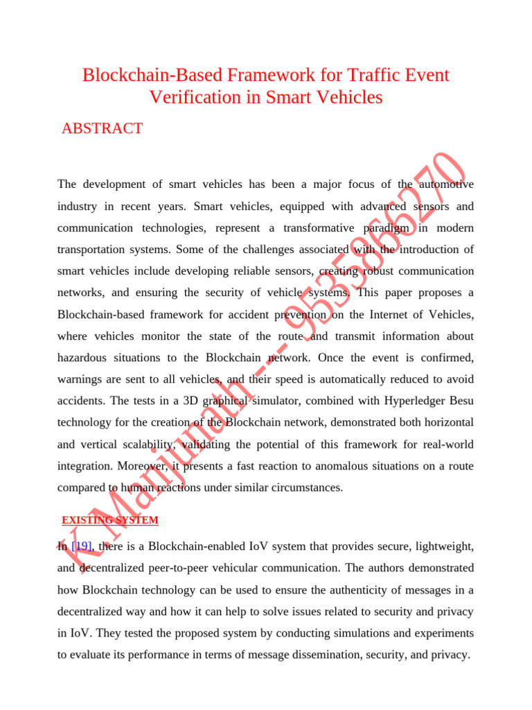 Blockchain-Based Framework For Traffic Event Verification in Smart Vehicles | PDF | Computer ...