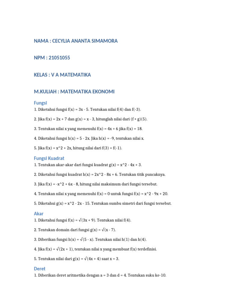 Kumpulan Soal Fungsi FungsiKuadrat Akar Deret v2 | PDF