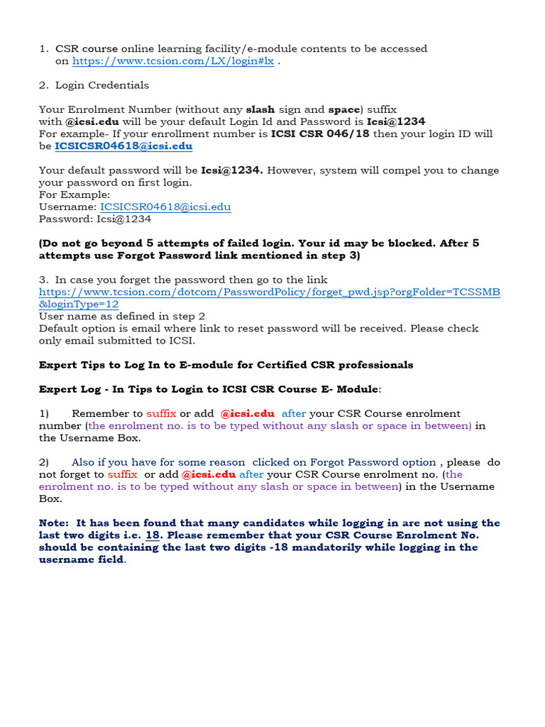 ICSI CSR Course Login Guide | PDF