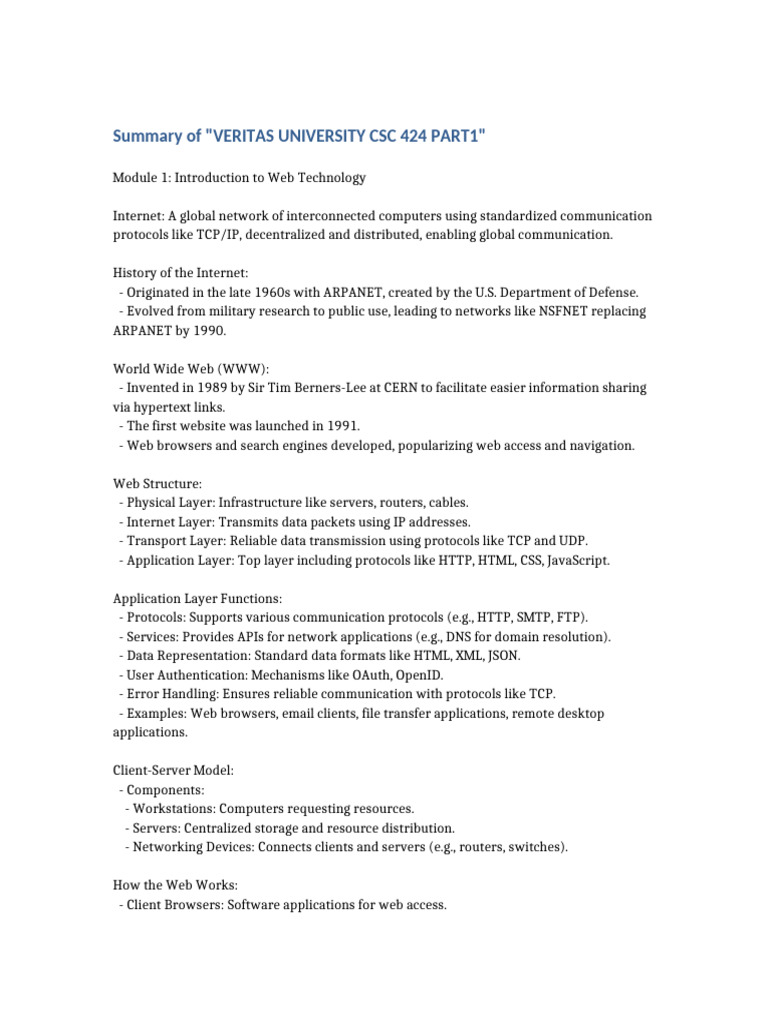 CSC 424 Summary | PDF