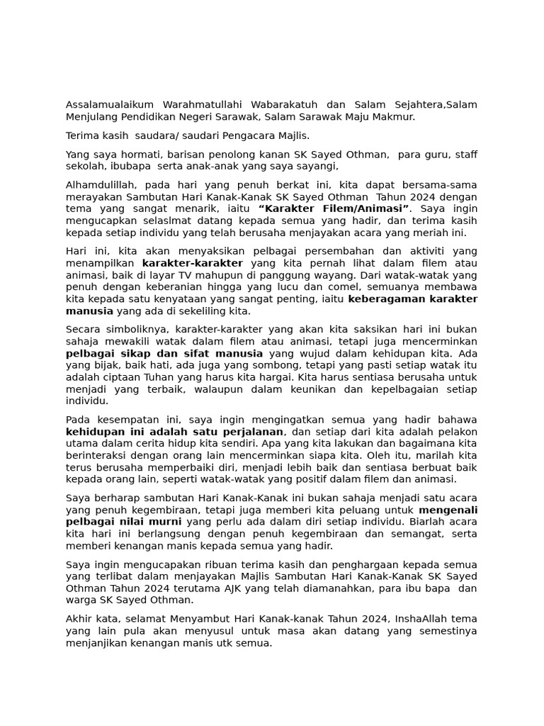 Sambutan Hari Kanak-Kanak SK Sayed Othman 2024 | PDF