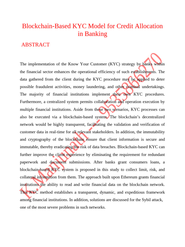 Blockchain-Based KYC Model For Credit Allocation in Banking | PDF | Computing