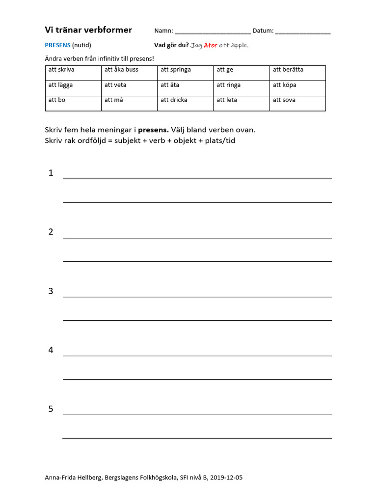 Lektion Se 31907 Vi Tranar Verbformer PRESENS | PDF