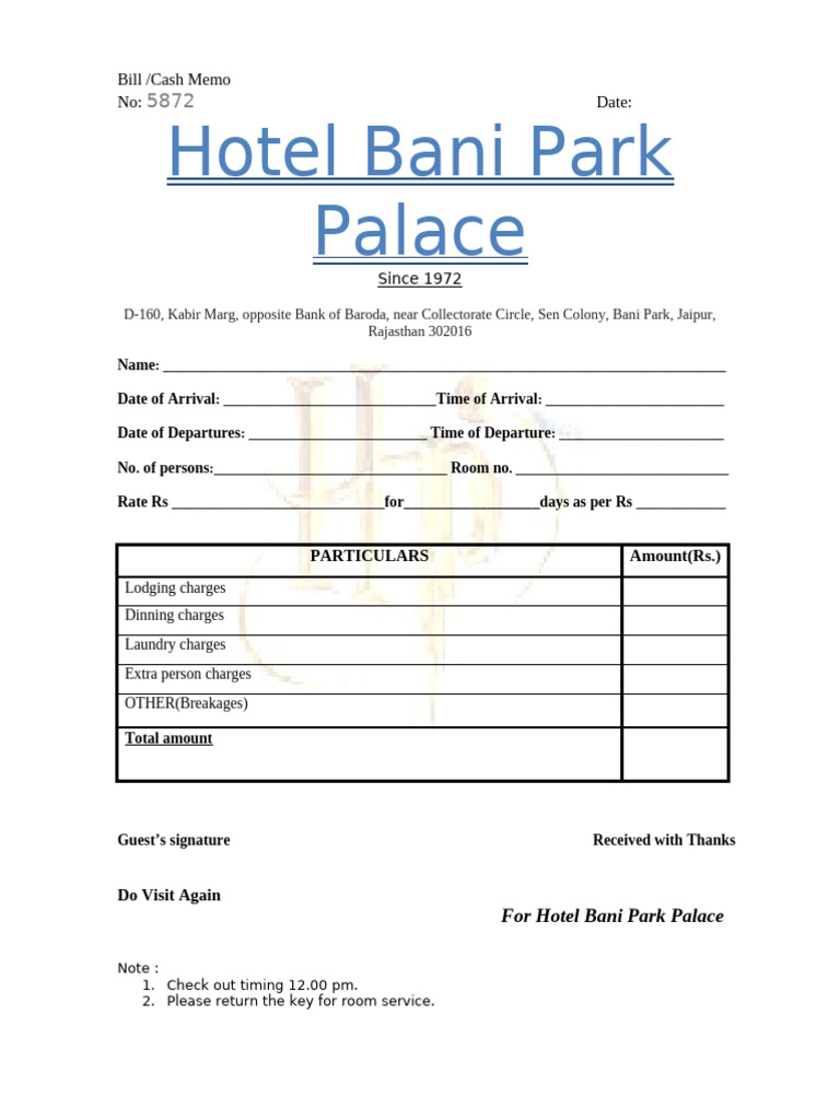 Jaipur Hotel Bill | PDF