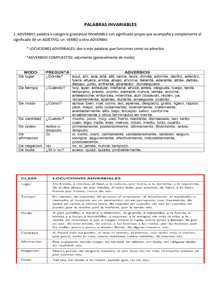 Esquema de Las Palabras Invariables | PDF