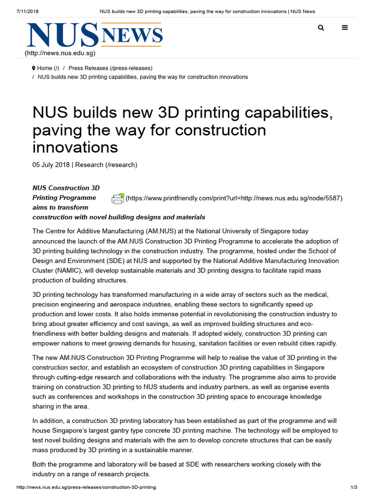 NUS Builds New 3D Printing Capabilities, Paving The Way For ...