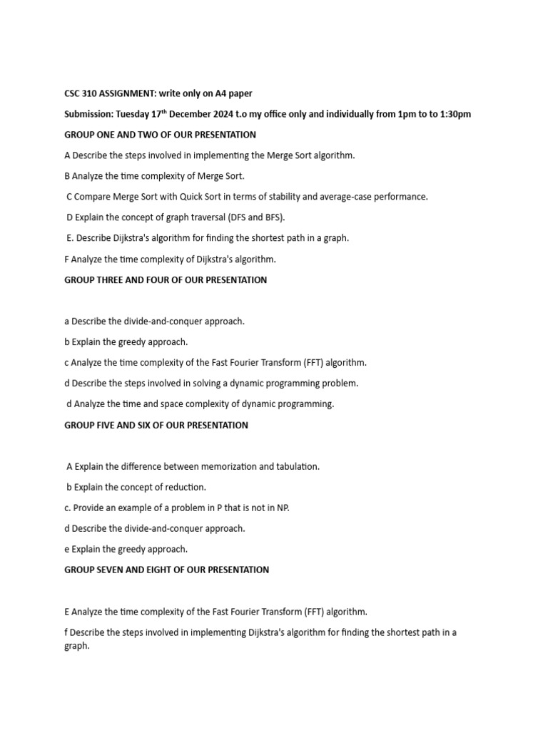 CSC 310 Assignment: Algorithm Analysis | PDF