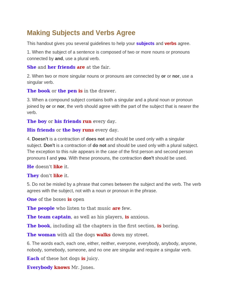 Subject-Verb Agreement Guidelines | PDF | Grammatical Number | Subject ...