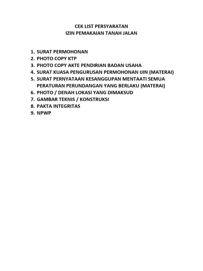 Cek-List-Persyaratan Perizinan Prov Jateng | PDF