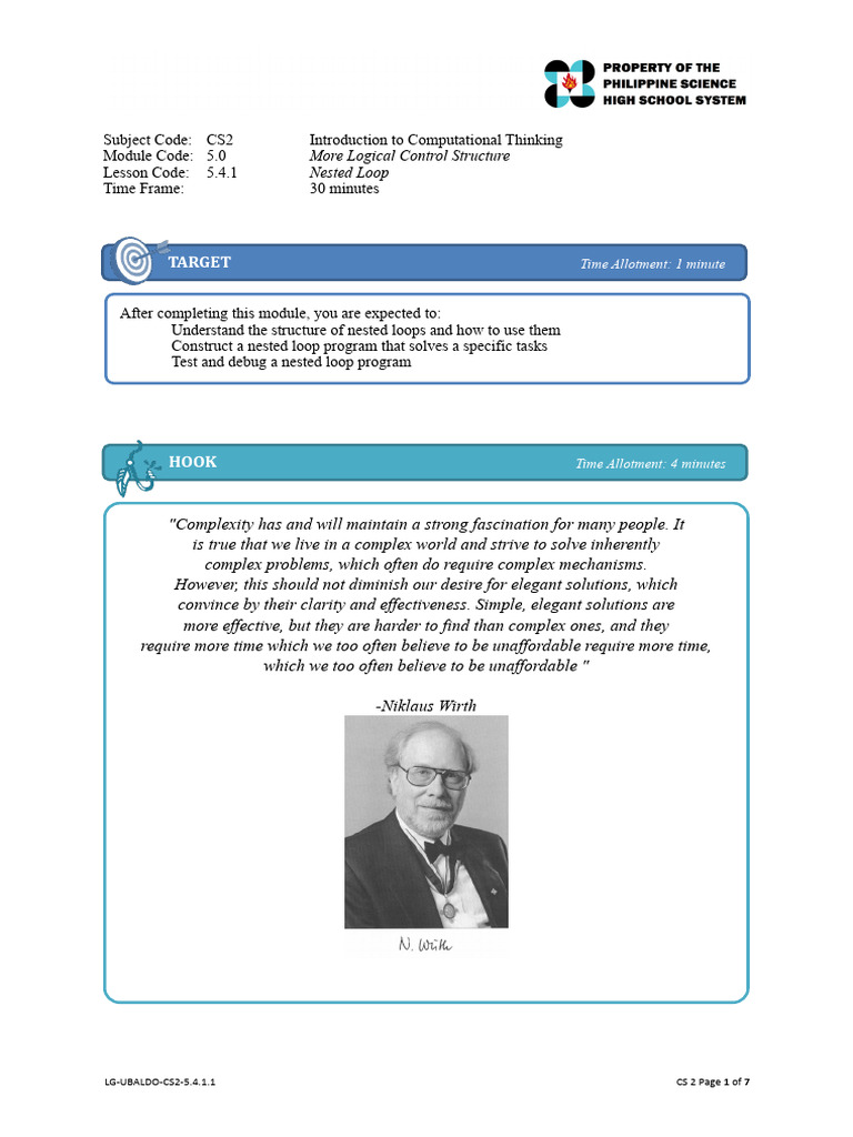 CS2 5.4.1 Nested Loop | PDF | Control Flow | Software Development