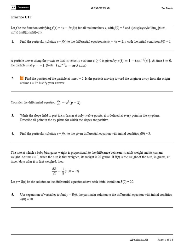 AP Calculus AB Differential Equations Guide | PDF | Function ...
