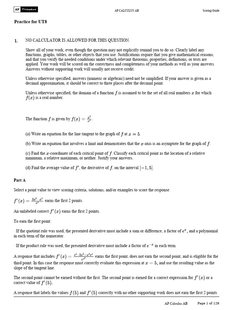 AP Calculus AB Scoring Guide | PDF | Function (Mathematics) | Tangent