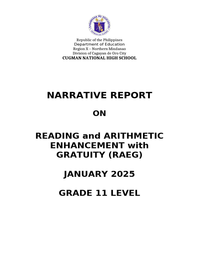 Grade 11 RAEG Report: Jan 2025 | PDF | Reading Comprehension | Learning