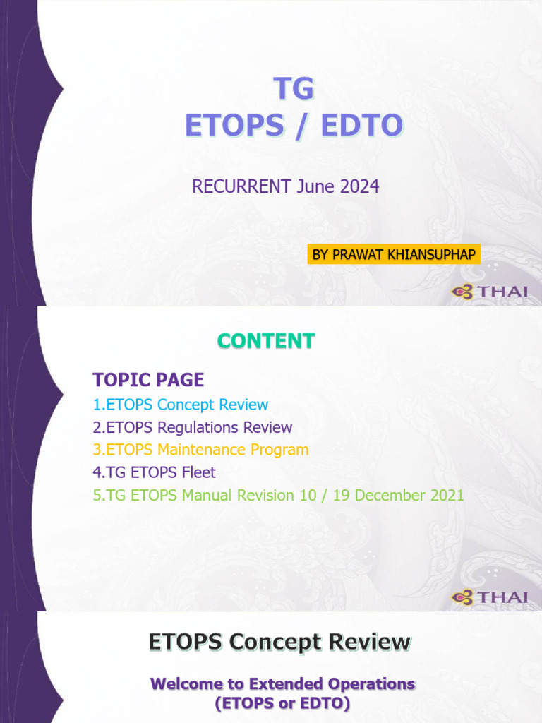 TG ETOPS ProcedureRecurrent 2024 | PDF | Transport Safety | Transport