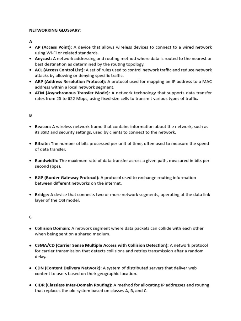 NETWORKING GLOSSARY - merge | PDF | Computer Network | Internet