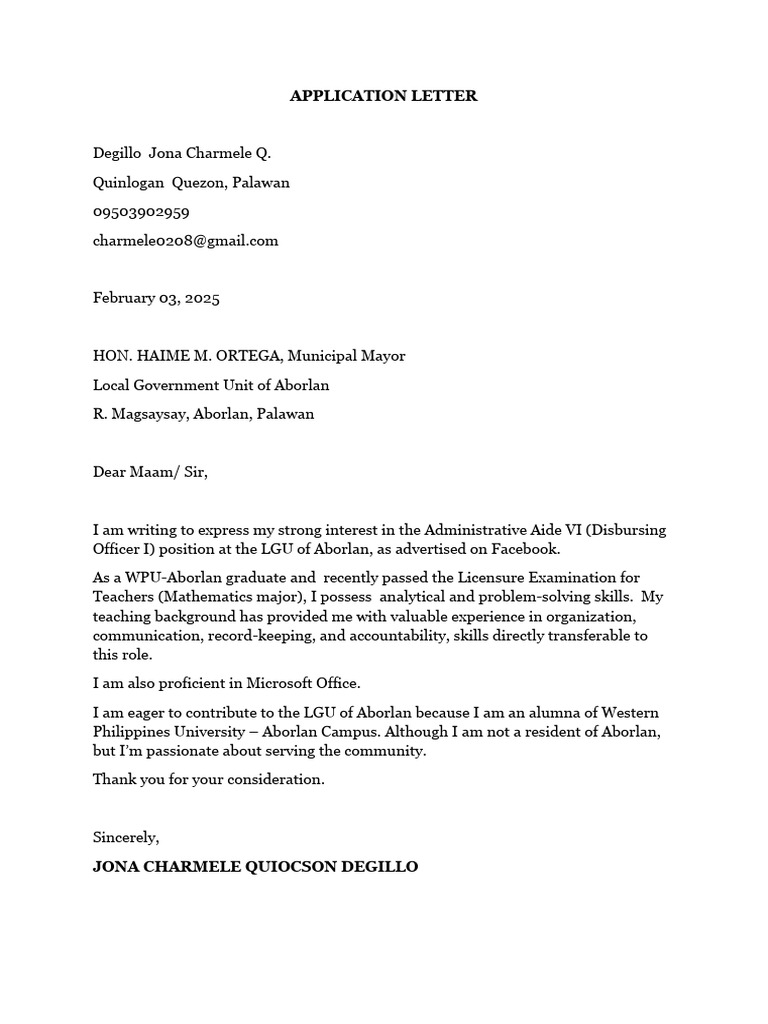 APPLICATION LETTER LGU ABORLAN(1)(1) | PDF