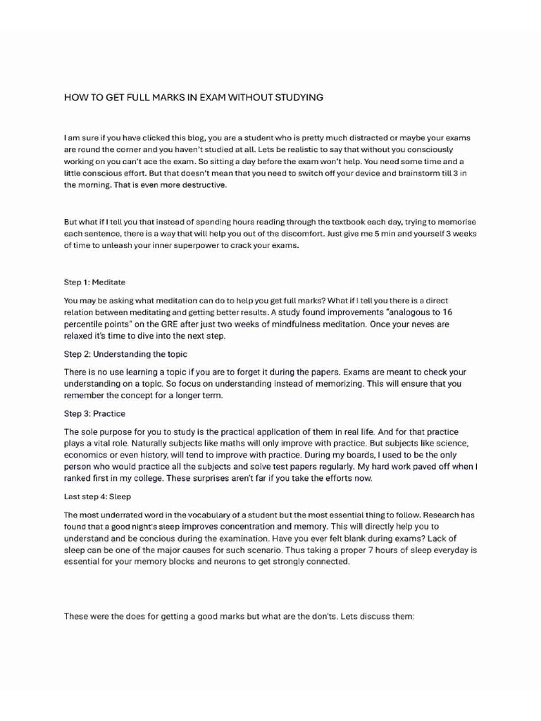 How to get full marks in exam without studing | PDF