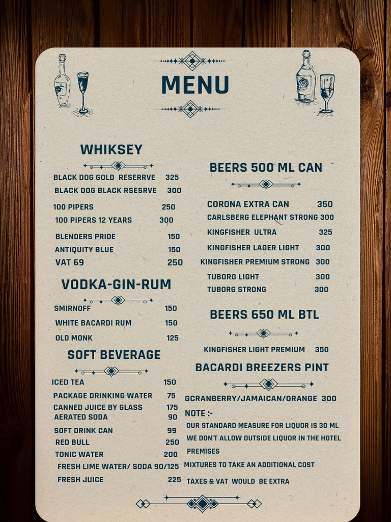 Hotel Bar Menu: Beers & Spirits List | PDF | Soft Drink | Drink