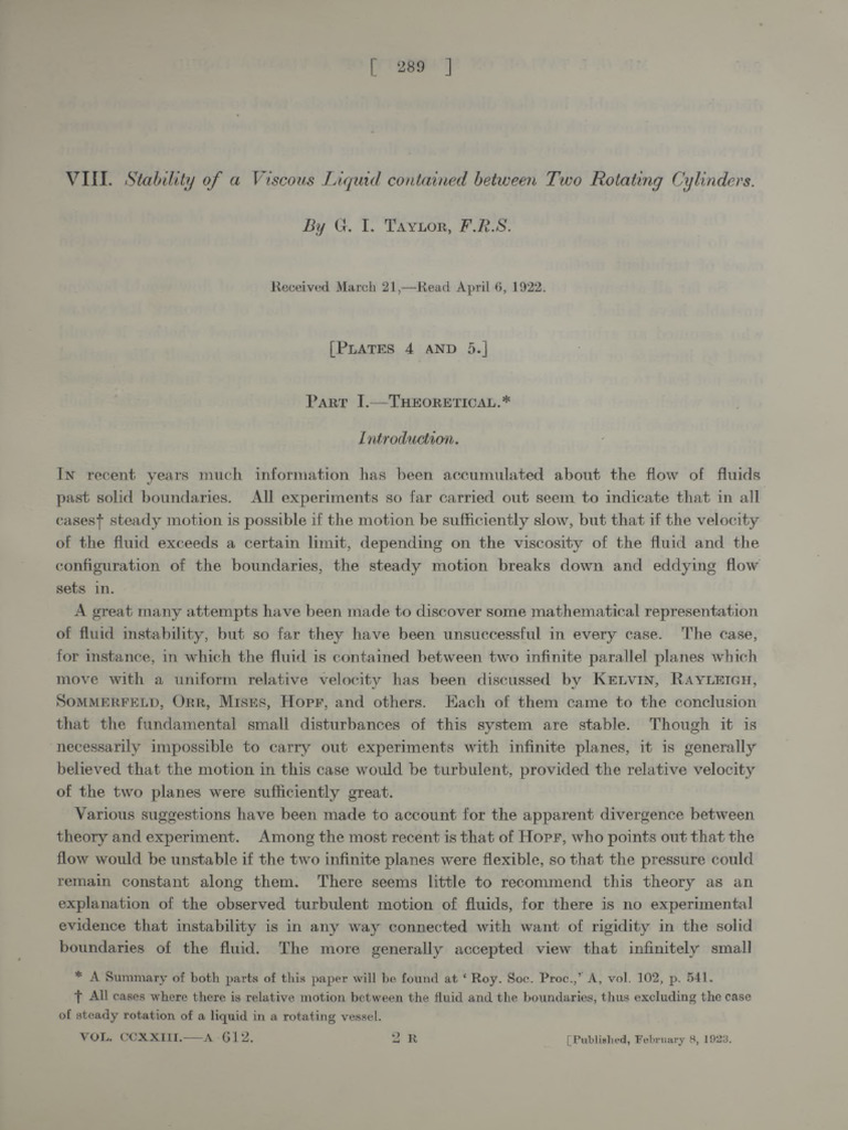 Taylor 1997 Viii Stability of A Viscous Liquid Contained Between Two ...
