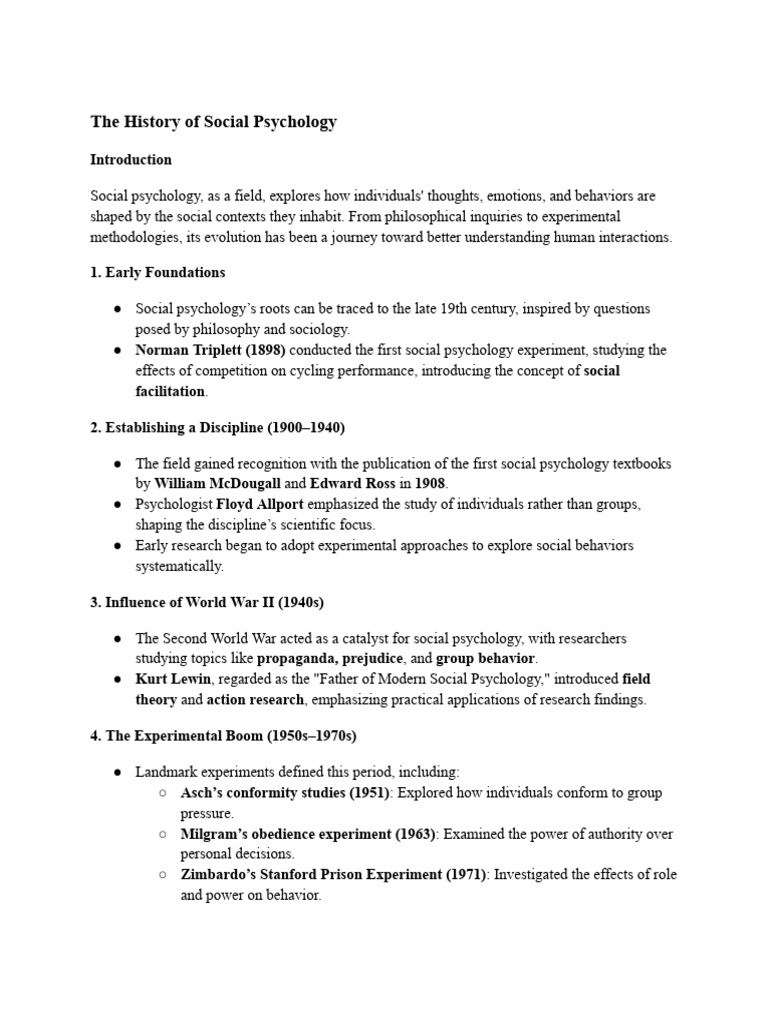 The History of Social Psychology | PDF | Social Psychology | Psychology
