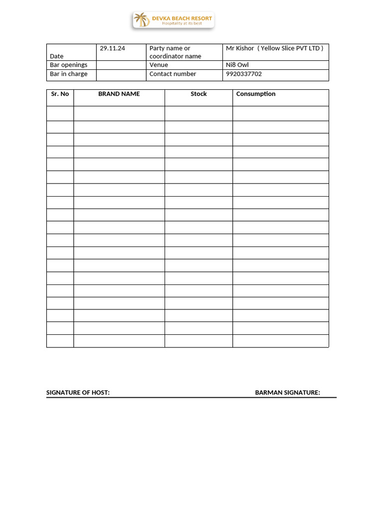 BAR CONSUMPTION REPORT | PDF