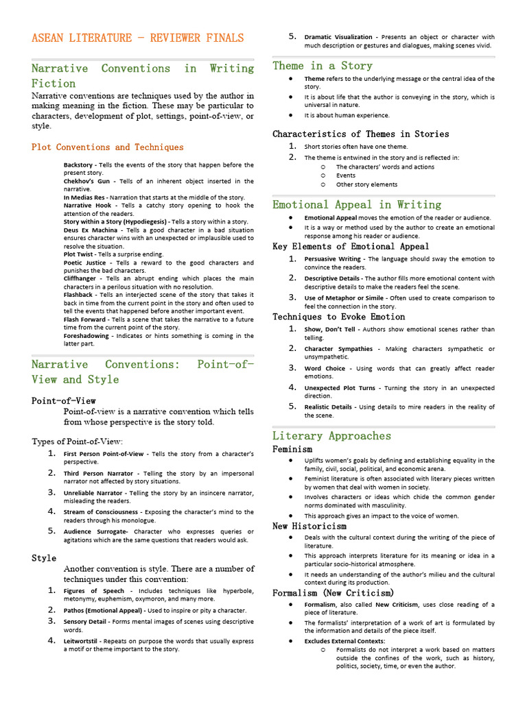 Asean Literature - Reviewer Finals | PDF | Poetry | Narration
