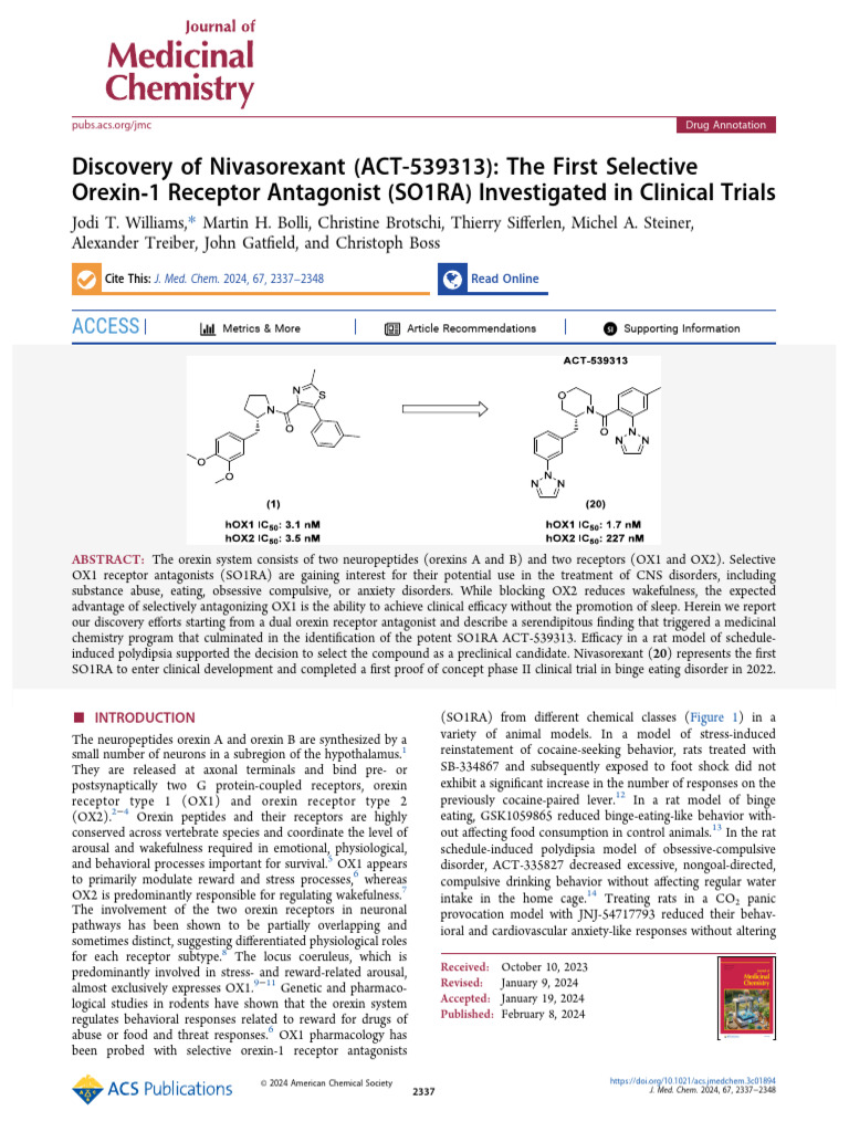 Nivasorexant: First Selective OX1 Antagonist | PDF
