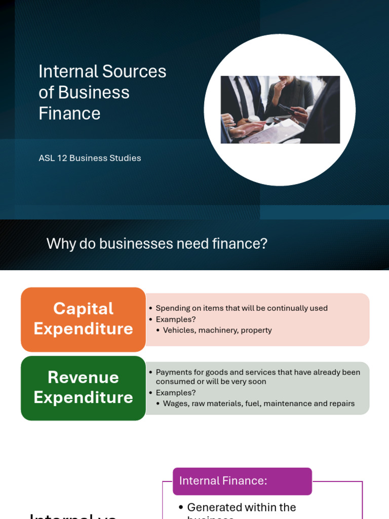 Presentation - Internal Sources of Business Finance | PDF | Dividend | Debt