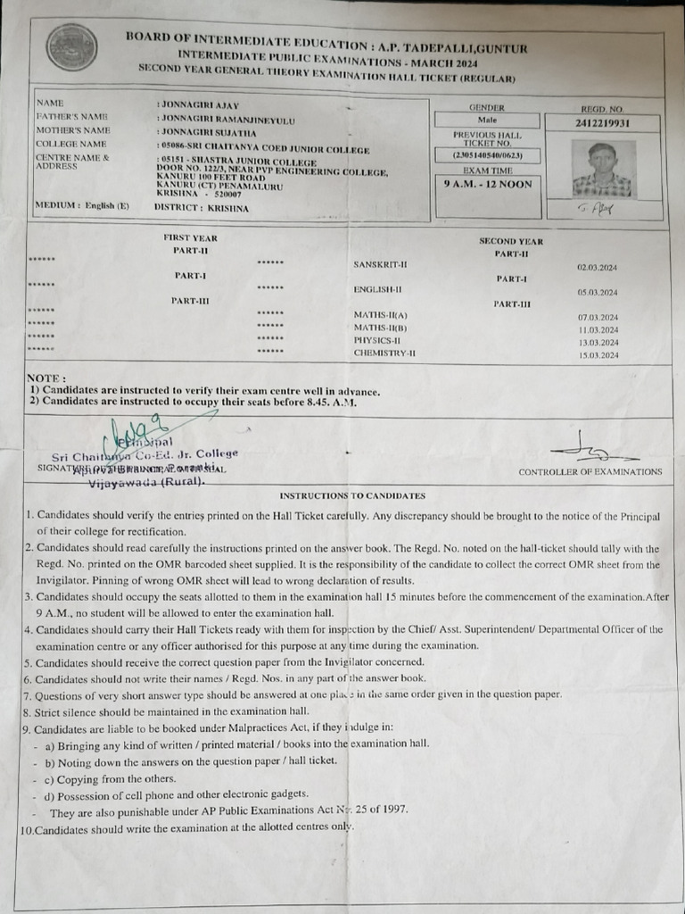 Intermediate Hall Ticket | PDF