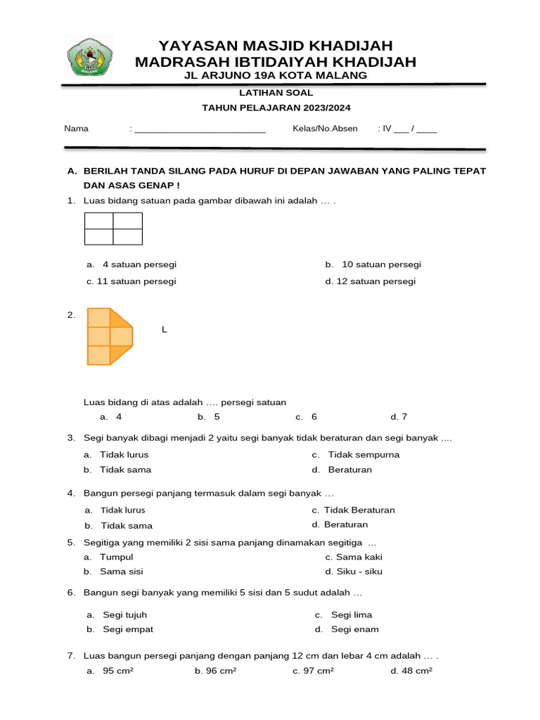 Latihan Soal Matematika Sekolah Dasar | PDF